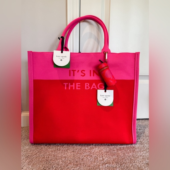 kate spade | Bags | Kate Spade Target Redpink Knit Tote With Bag Charm ...